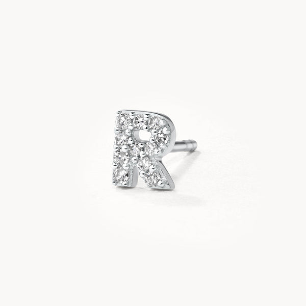 Diamond Letter R Stud Earring Silver Medley Jewellery
