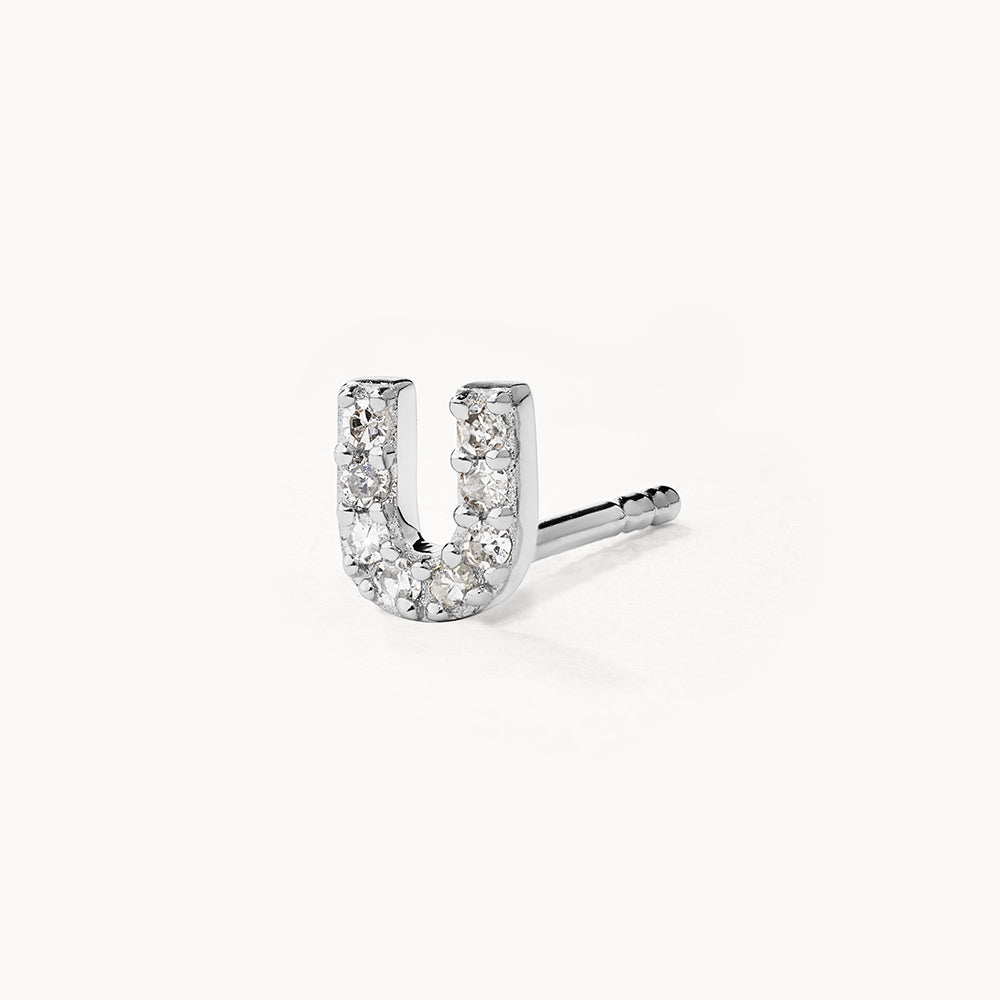 Diamond Letter U Stud Earring Silver | Medley Jewellery