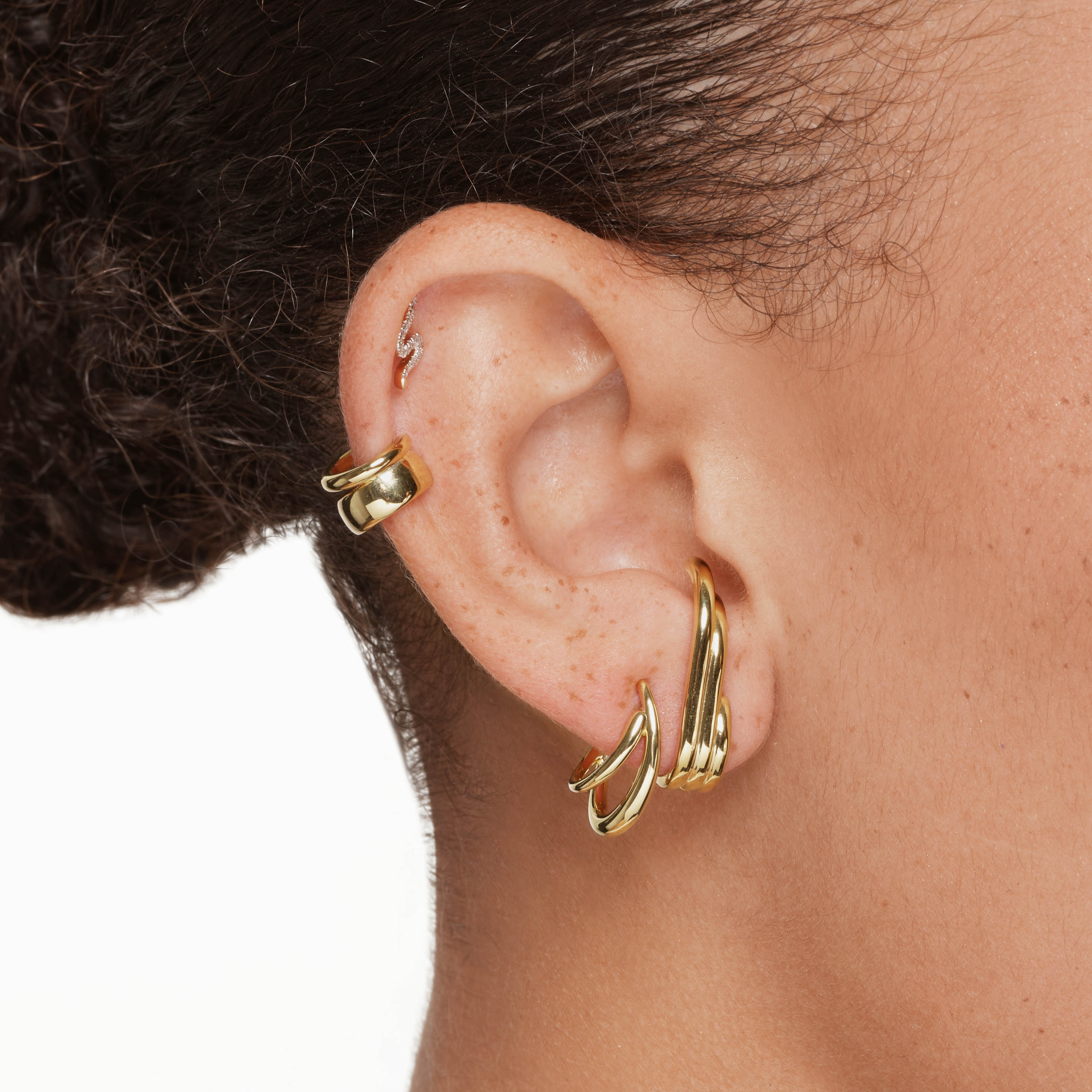 Triple Lobe Cuff Huggie Earring in Gold Medley Jewellery